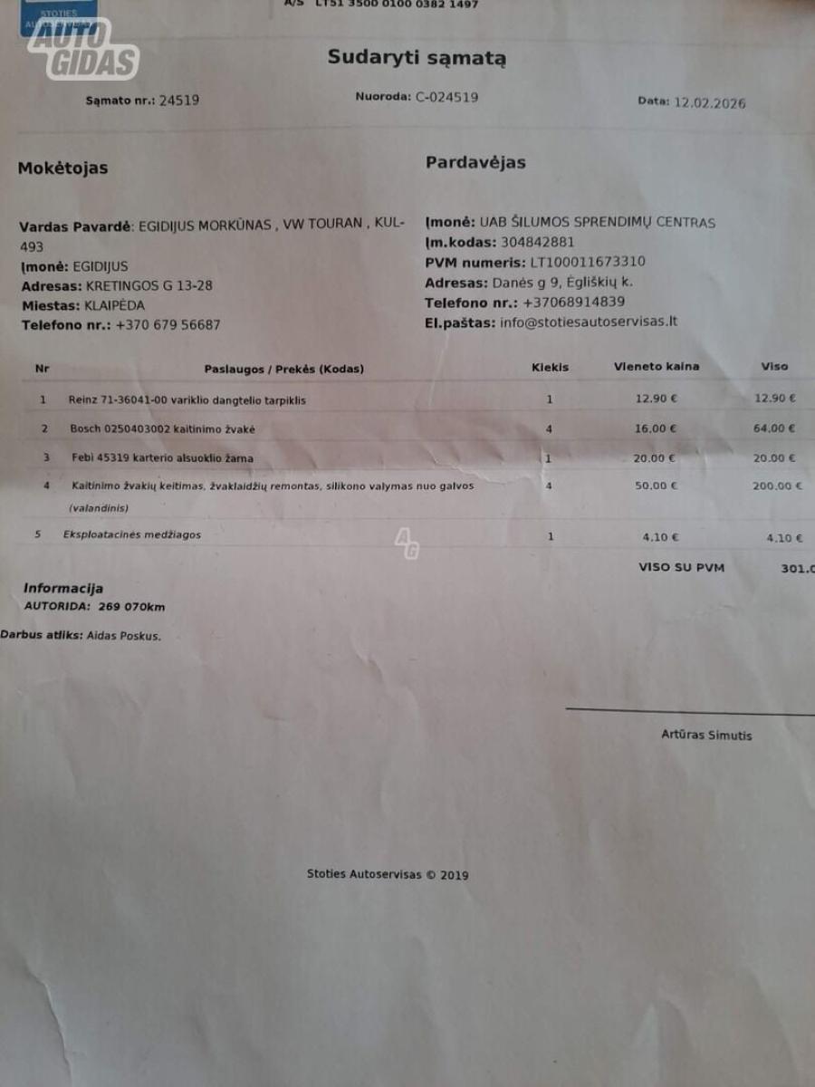 Volkswagen Touran 2005 Telšiai, ar dzinēja tilpumu 2.00 L un nobraukumu 275 tūkst. km par 1850 €, foto 19 vietnē AUTOMOTO.COM.LV