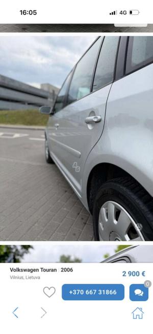 Volkswagen Touran 2006 Viļņa, ar dzinēja tilpumu 1.90 L un nobraukumu 290 tūkst. km par 2900 €, foto 12 vietnē AUTOMOTO.COM.LV