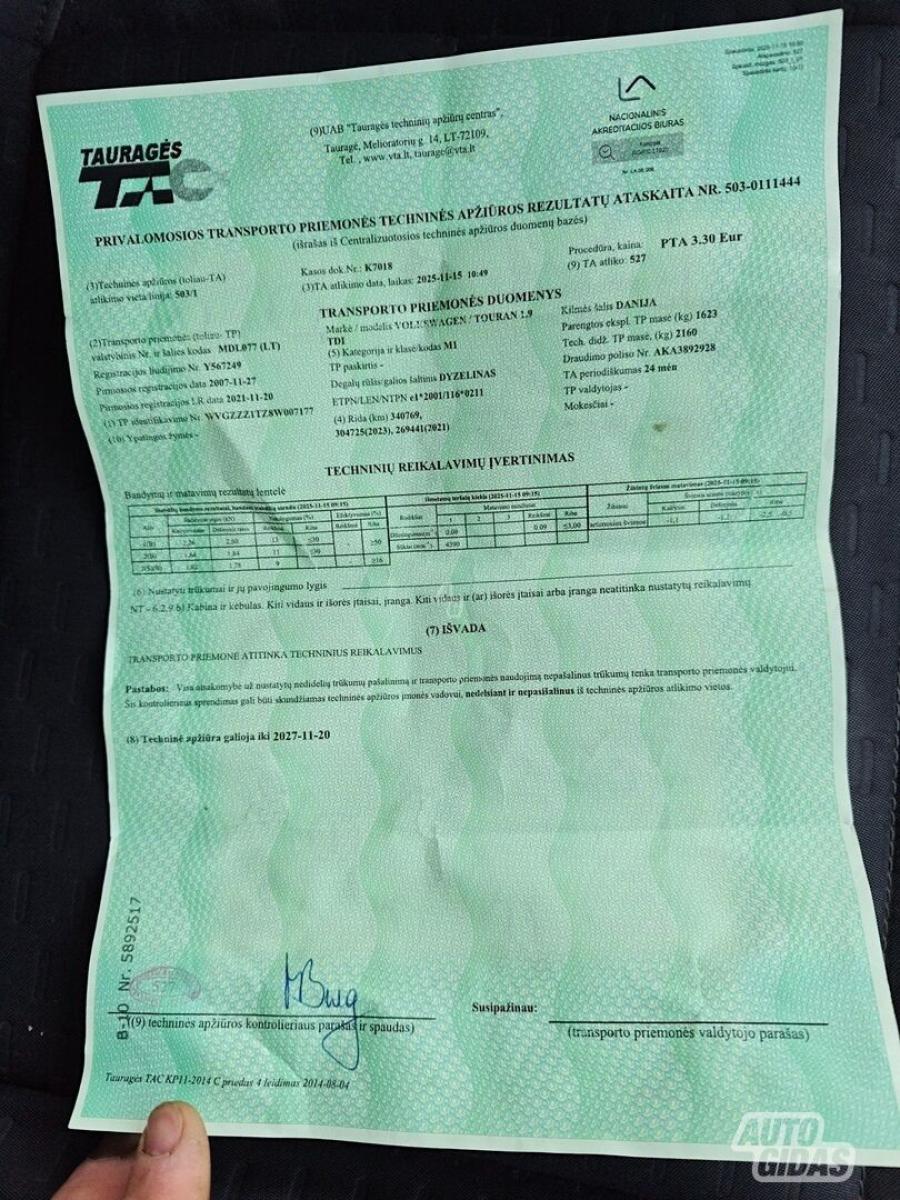 Volkswagen Touran 2008 Jonava, ar dzinēja tilpumu 1.90 L un nobraukumu 347 tūkst. km par 1400 €, foto 12 vietnē AUTOMOTO.COM.LV