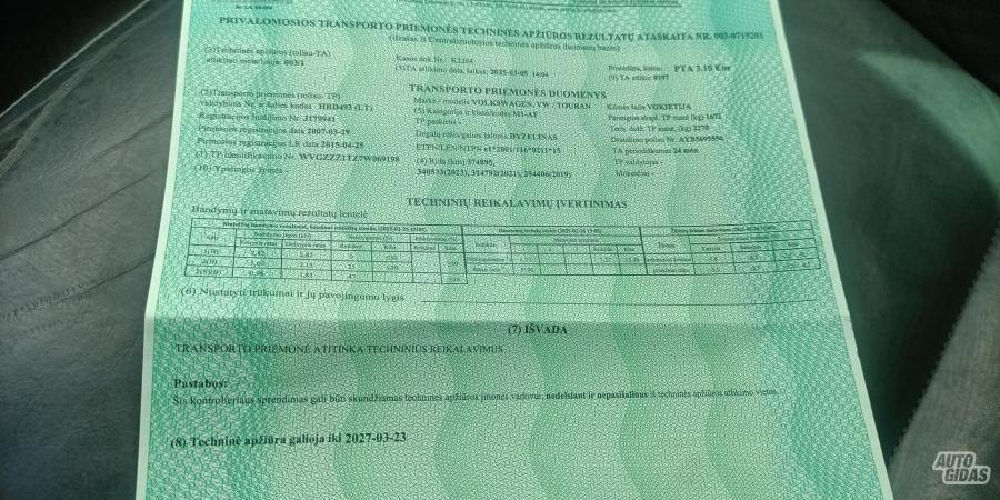 Белый Фольксваген Туран 2007 в Электренай, объемом двигателя 2.00 л и пробегом 391 тыс. км за 2700 €, фото 20 на AUTOMOTO.COM.LV