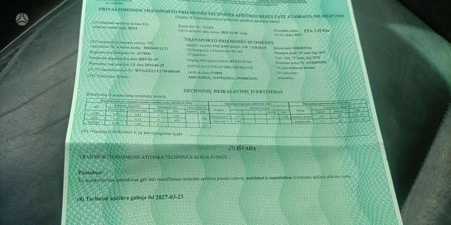 Белый Фольксваген Туран 2007 в Электренай, объемом двигателя 1.97 л и пробегом 391 тыс. км за 2600 €, фото 21 на AUTOMOTO.COM.LV