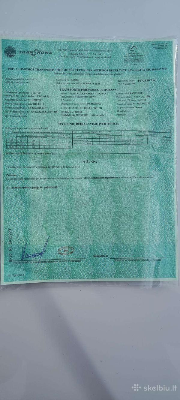 Белый Фольксваген Туран 2010 в Шилале, объемом двигателя 1.90 л и пробегом 360 тыс. км за 2900 €, фото 4 на AUTOMOTO.COM.LV