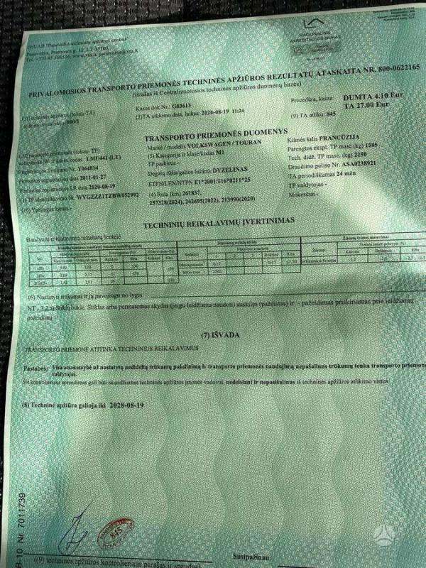 Белый Фольксваген Туран 2011 в Паневежис, объемом двигателя 1.60 л и пробегом 262 тыс. км за 4700 €, фото 9 на AUTOMOTO.COM.LV