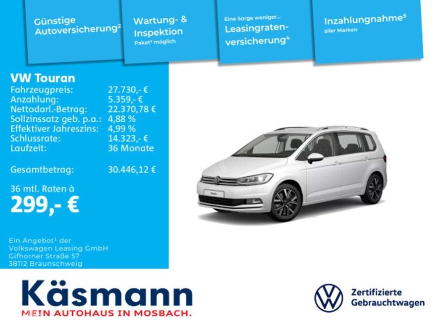 Balts Volkswagen Touran 2022 Kauņa, ar dzinēja tilpumu 1.50 L un nobraukumu 73 tūkst. km par 30842 €, foto 1 vietnē AUTOMOTO.COM.LV