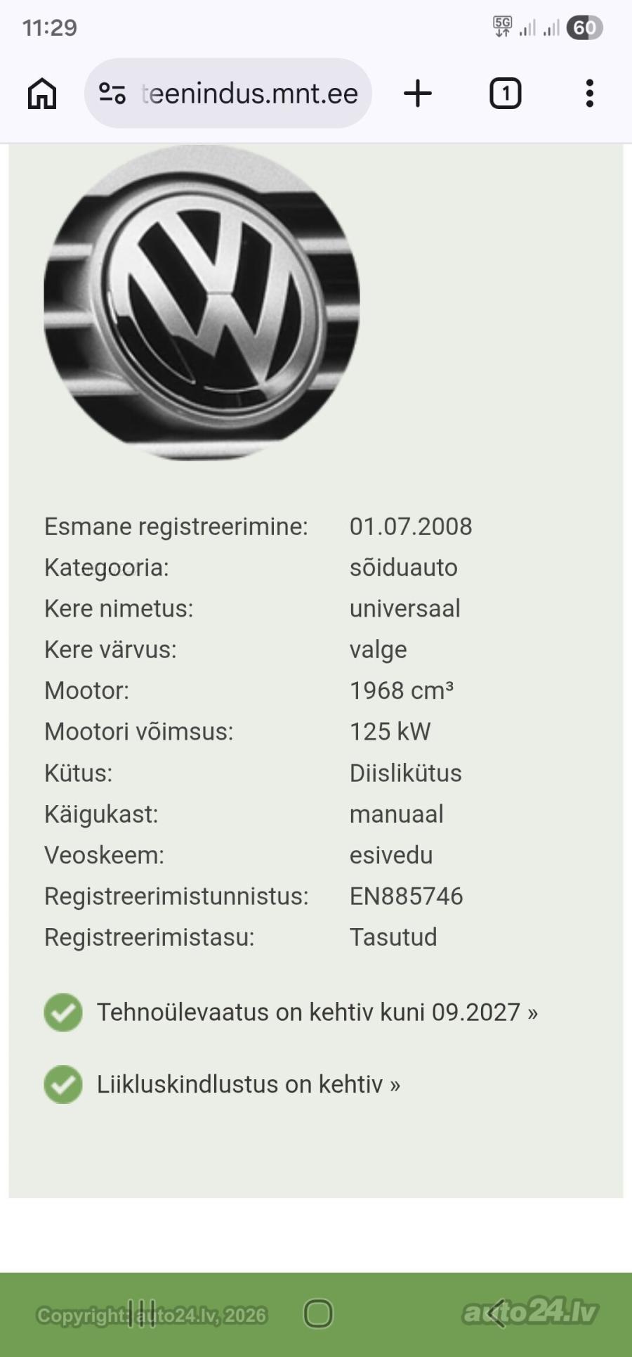 Белый Фольксваген Туран 2008 в Таллин, объемом двигателя 2.00 л и пробегом 0 тыс. км за 2200 €, фото 12 на AUTOMOTO.COM.LV