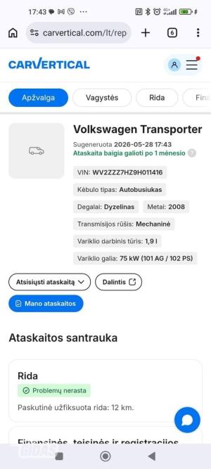 Black Volkswagen Transporter 2008 in Kaunas, with an engine capacity of 1.90 L and mileage of 509 thousand km for 3500 €, photo 14 on AUTOMOTO.COM.LV