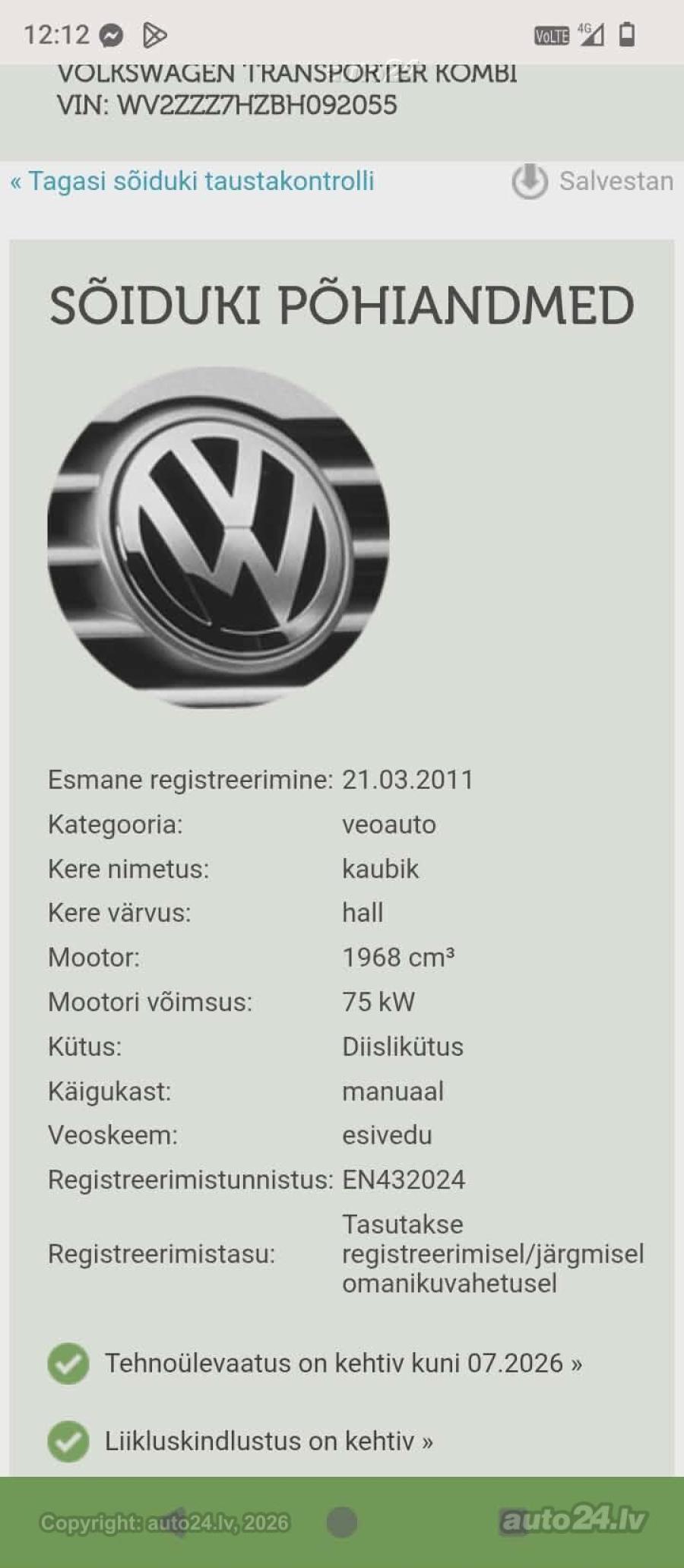 Серый Фольксваген Transporter 2011 в Пярну, объемом двигателя 2.00 л и пробегом 454 тыс. км за 5400 €, фото 11 на AUTOMOTO.COM.LV