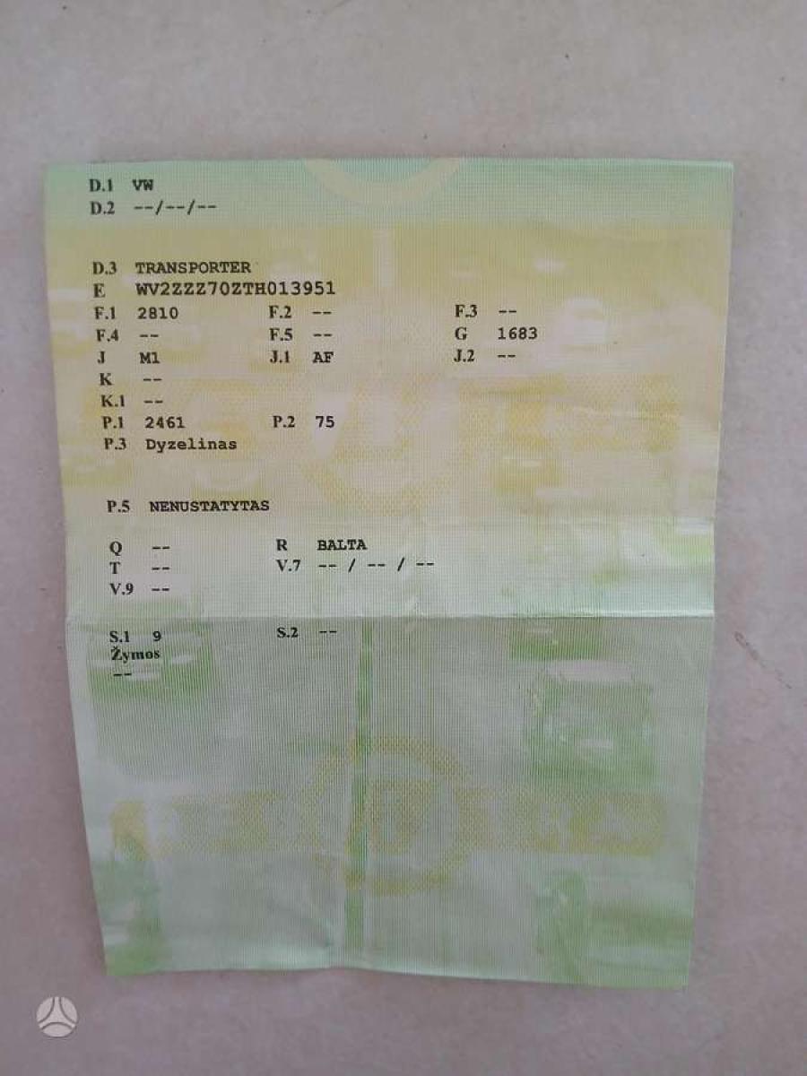 Белый Фольксваген Transporter 1996 в Ионава, объемом двигателя 2.50 л и пробегом 6 тыс. км за 1750 €, фото 12 на AUTOMOTO.COM.LV