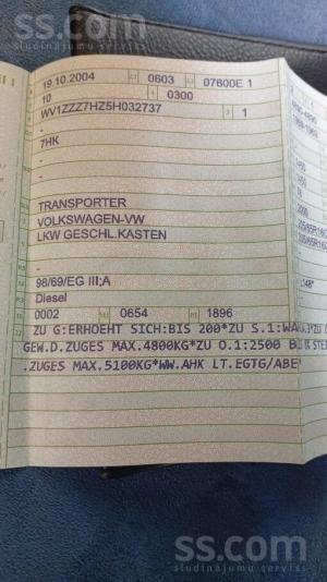 Белый Фольксваген Transporter 2004 в Айзкраукле, объемом двигателя 1.90 л и пробегом 0 тыс. км за 3000 €, фото 11 на AUTOMOTO.COM.LV