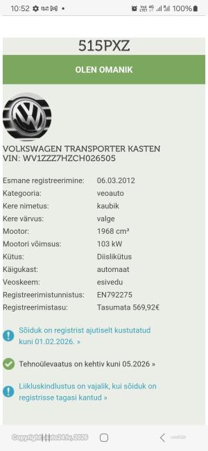 White Volkswagen Transporter 2012 in Voru, with an engine capacity of 2.00 L and mileage of 378 thousand km for 4999 €, photo 10 on AUTOMOTO.COM.LV