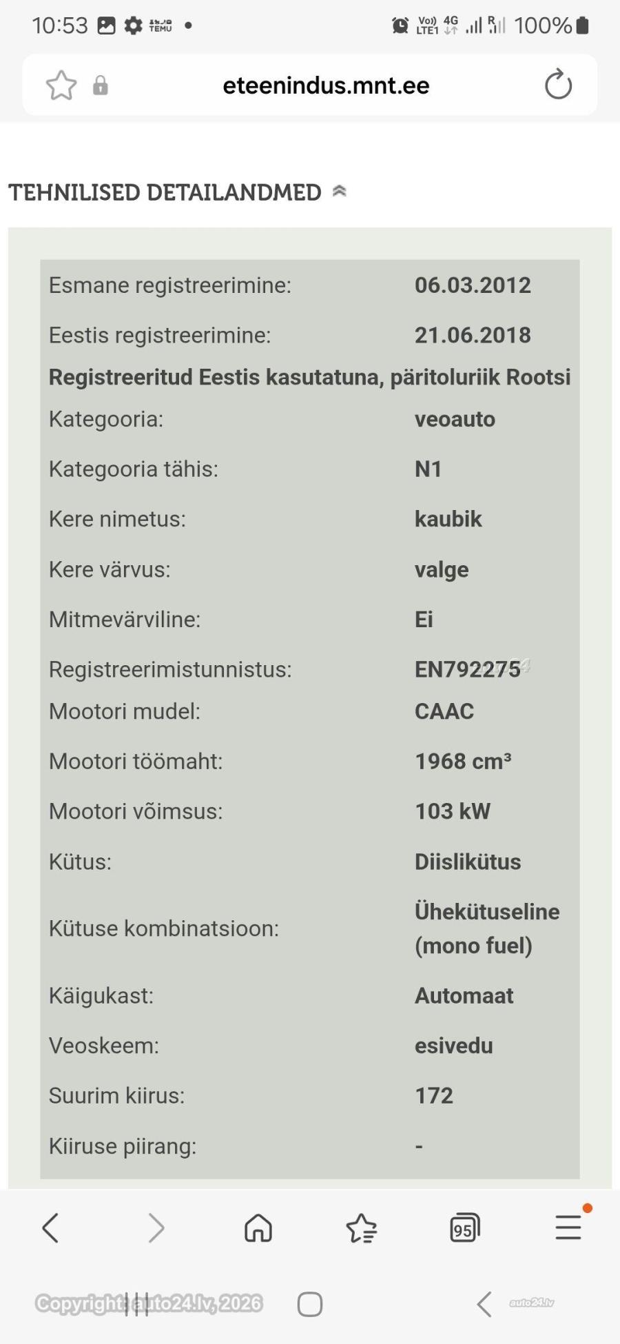 White Volkswagen Transporter 2012 in Voru, with an engine capacity of 2.00 L and mileage of 378 thousand km for 4999 €, photo 11 on AUTOMOTO.COM.LV