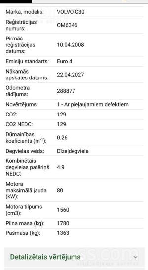 Черный Вольво Ц30 2008 в Рига, объемом двигателя 1.60 л и пробегом 285 тыс. км за 3200 €, фото 21 на AUTOMOTO.COM.LV