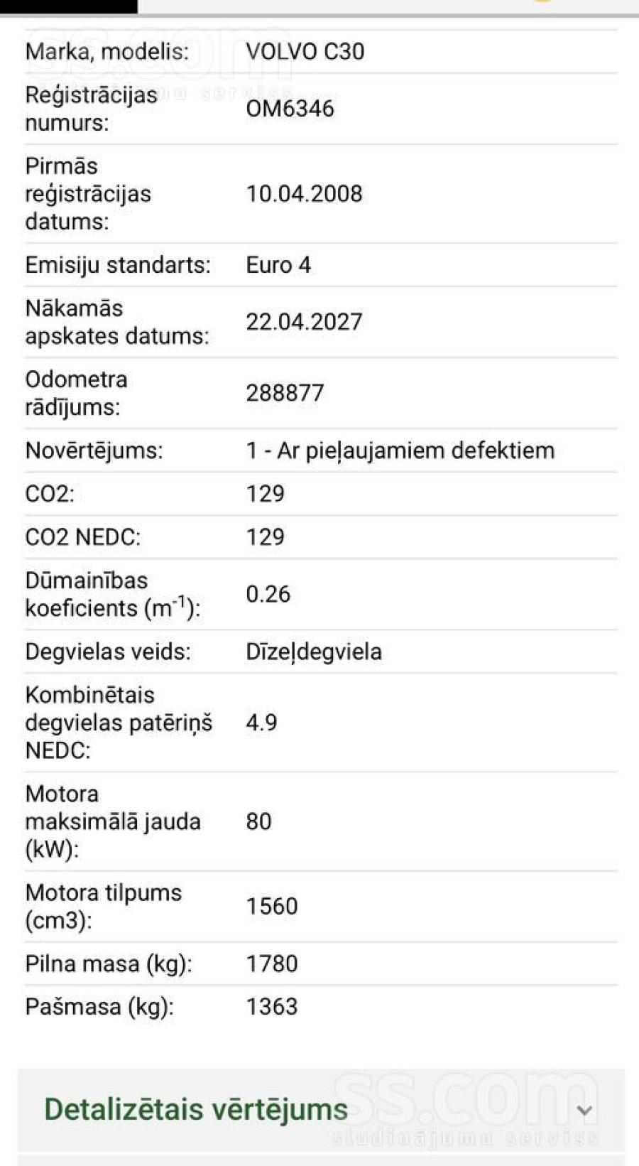 Черный Вольво Ц30 2008 в Рига, объемом двигателя 1.60 л и пробегом 285 тыс. км за 3200 €, фото 21 на AUTOMOTO.COM.LV