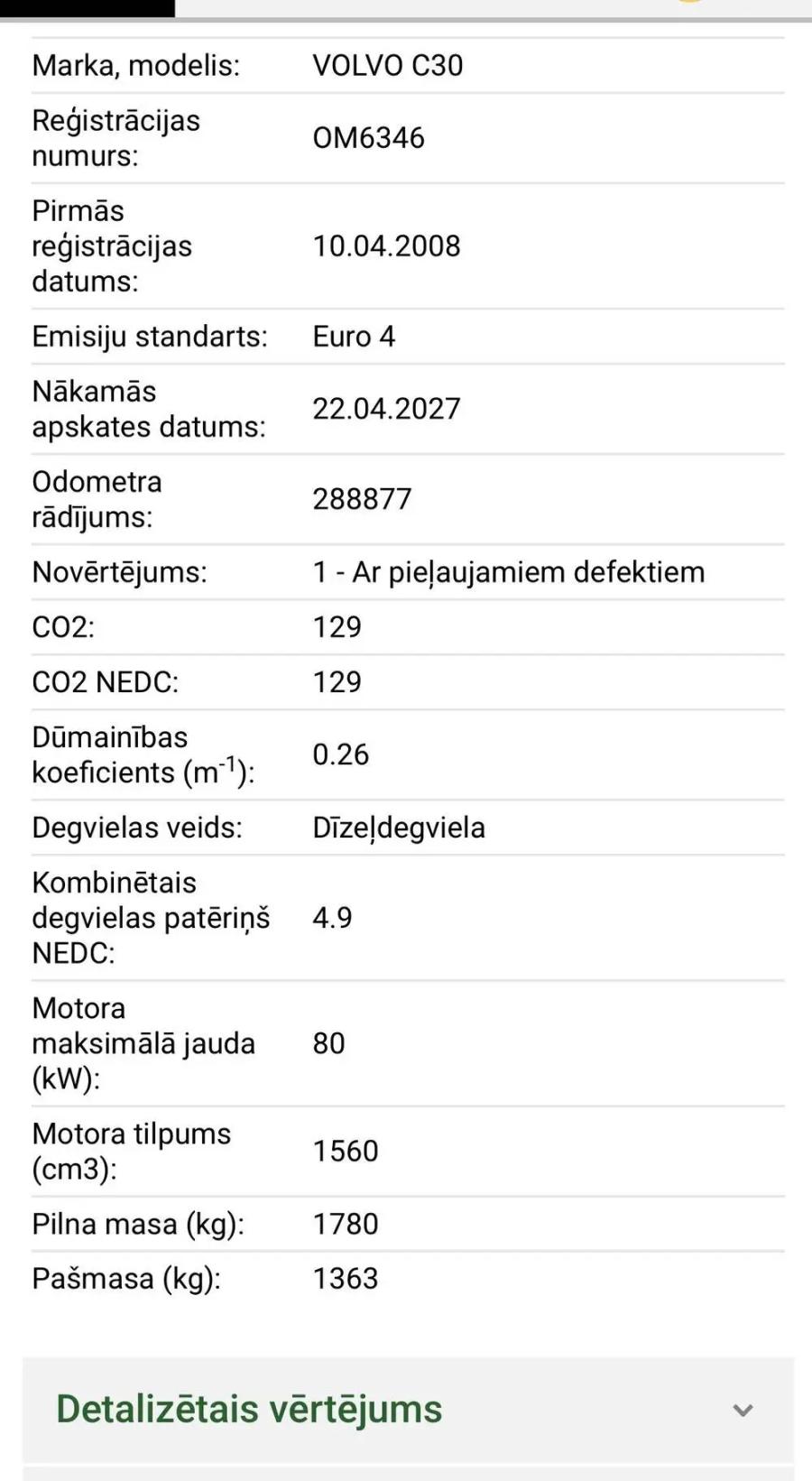Черный Вольво Ц30 2008 в Рига, объемом двигателя 1.60 л и пробегом 285 тыс. км за 3200 €, фото 21 на AUTOMOTO.COM.LV