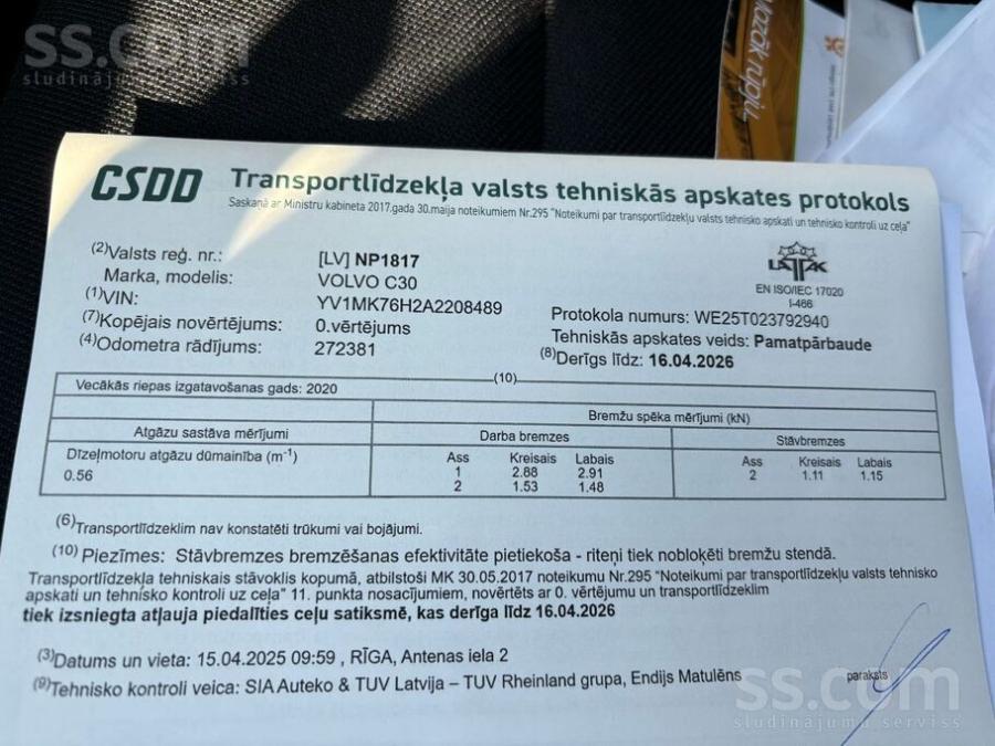 Вольво Ц30 2011 в Рига, объемом двигателя 1.60 л и пробегом 272 тыс. км за 3750 €, фото 10 на AUTOMOTO.COM.LV