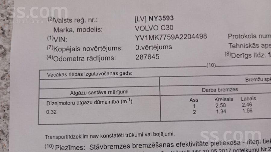 Pelēks Volvo C30 2010 Rīga, ar dzinēja tilpumu 2.40 L un nobraukumu 289 tūkst. km par 3400 €, foto 26 vietnē AUTOMOTO.COM.LV