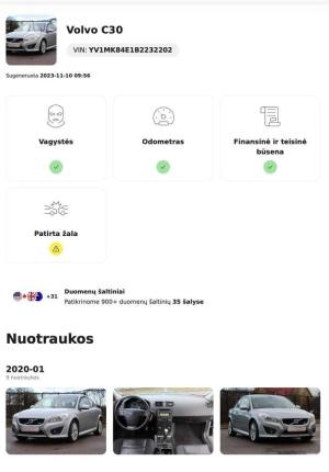 Pelēks Volvo C30 2010 Panevēža, ar dzinēja tilpumu 1.60 L un nobraukumu 242 tūkst. km par 3800 €, foto 13 vietnē AUTOMOTO.COM.LV