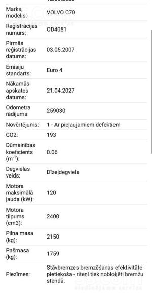 Melns Volvo C70 2007 Rīga, ar dzinēja tilpumu 2.40 L un nobraukumu 258 tūkst. km par 4995 €, foto 36 vietnē AUTOMOTO.COM.LV