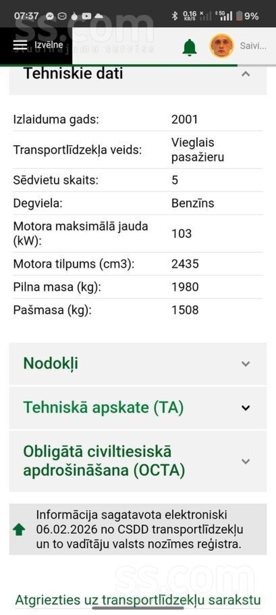 Черный Вольво С60 2001 в Талси, объемом двигателя 2.40 л и пробегом 271 тыс. км за 1350 €, фото 5 на AUTOMOTO.COM.LV