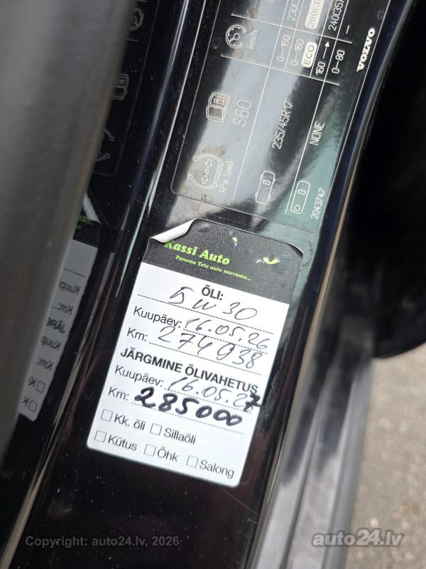 Black Volvo S60 2011 in Tallinn, with an engine capacity of 2.00 L and mileage of 280 thousand km for 7800 €, photo 11 on AUTOMOTO.COM.LV