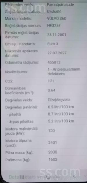 Zils Volvo S60 2001 Daugavpils, ar dzinēja tilpumu 2.40 L un nobraukumu 467 tūkst. km par 1150 €, foto 16 vietnē AUTOMOTO.COM.LV