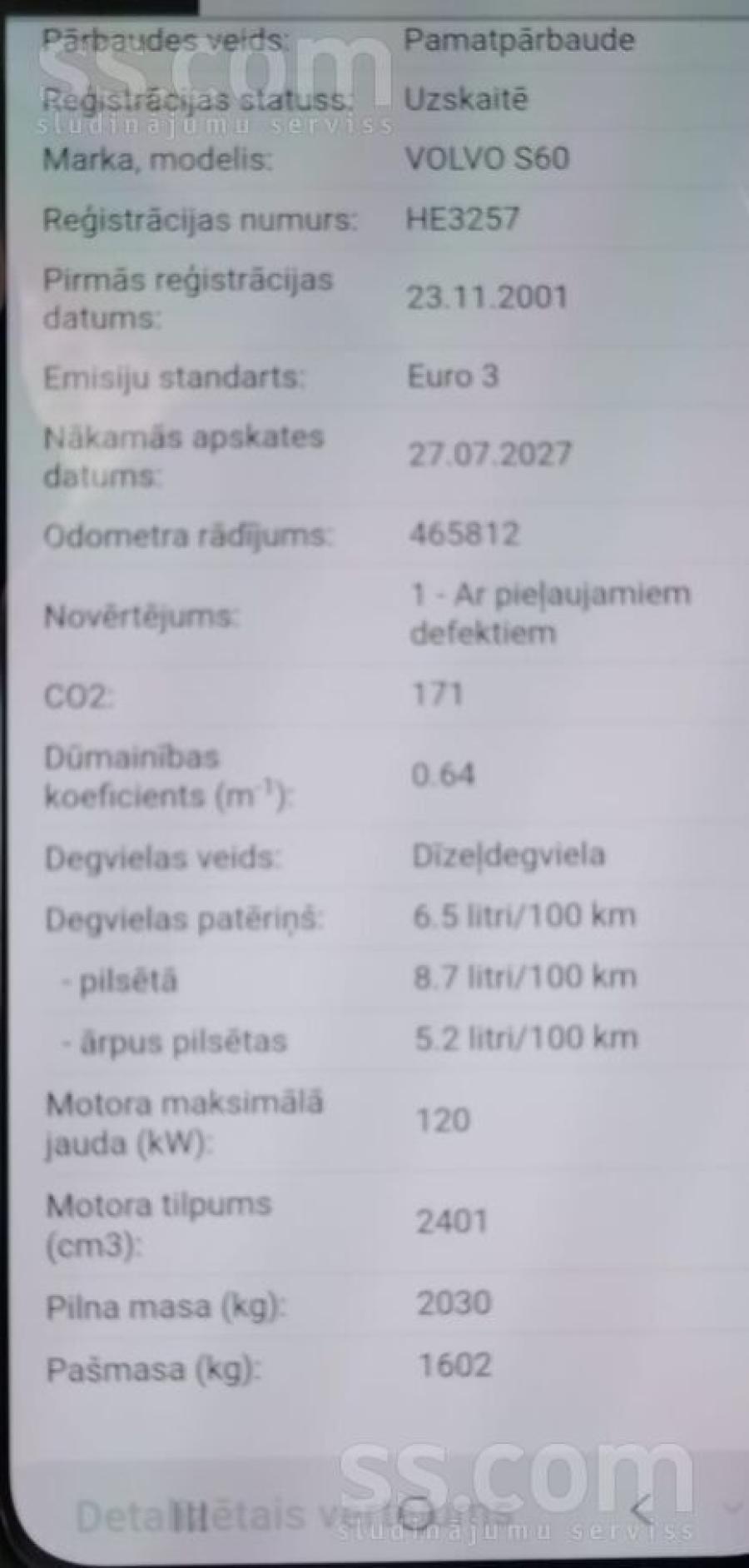 Zils Volvo S60 2001 Daugavpils, ar dzinēja tilpumu 2.40 L un nobraukumu 467 tūkst. km par 1150 €, foto 16 vietnē AUTOMOTO.COM.LV
