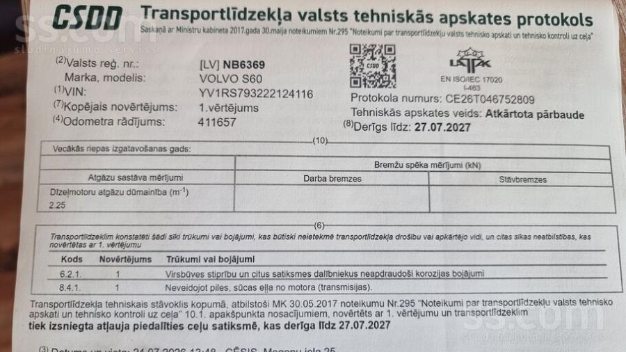 Grey Volvo S60 2001 in Cesis, with an engine capacity of 2.40 L and mileage of 412 thousand km for 1550 €, photo 14 on AUTOMOTO.COM.LV