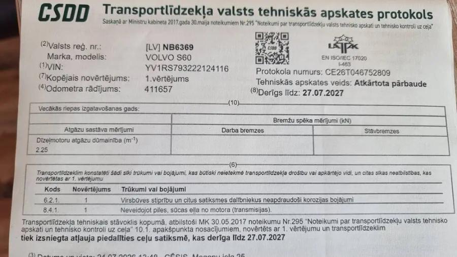 Grey Volvo S60 2001 in Cesis, with an engine capacity of 2.40 L and mileage of 412 thousand km for 1550 €, photo 14 on AUTOMOTO.COM.LV