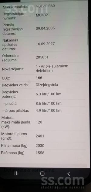 Pelēks Volvo S60 2005 Daugavpils, ar dzinēja tilpumu 2.40 L un nobraukumu 285 tūkst. km par 1550 €, foto 26 vietnē AUTOMOTO.COM.LV