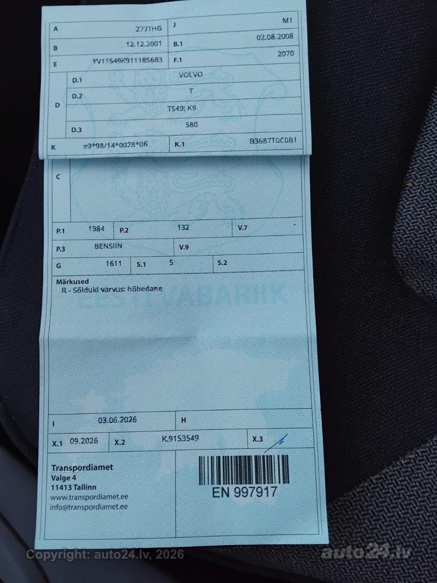 Серый Вольво С80 2001 в Таллин, объемом двигателя 2.00 л и пробегом 242 тыс. км за 2200 €, фото 11 на AUTOMOTO.COM.LV