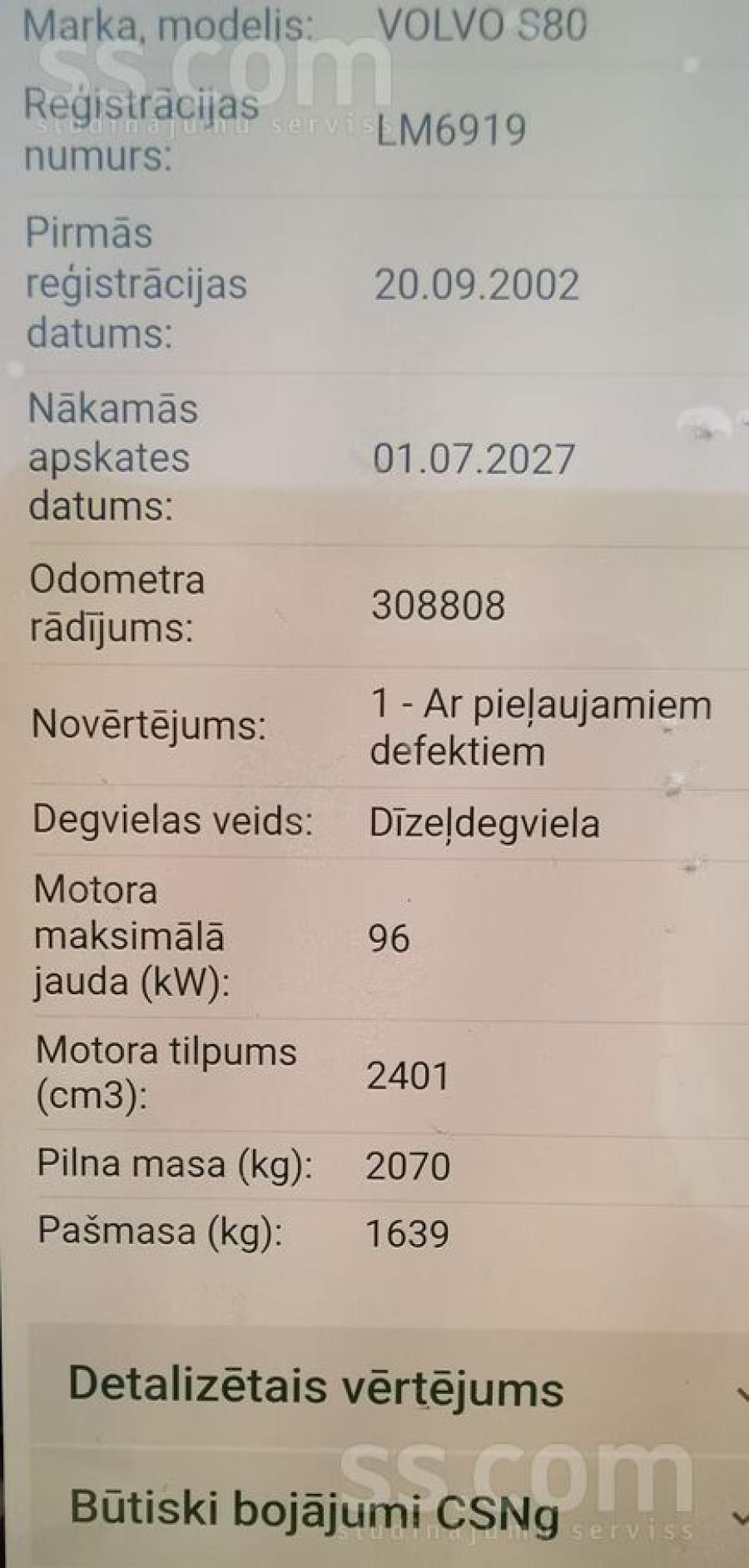 Серый Вольво С80 2002 в Даугавпилс, объемом двигателя 2.40 л и пробегом 309 тыс. км за 1350 €, фото 25 на AUTOMOTO.COM.LV