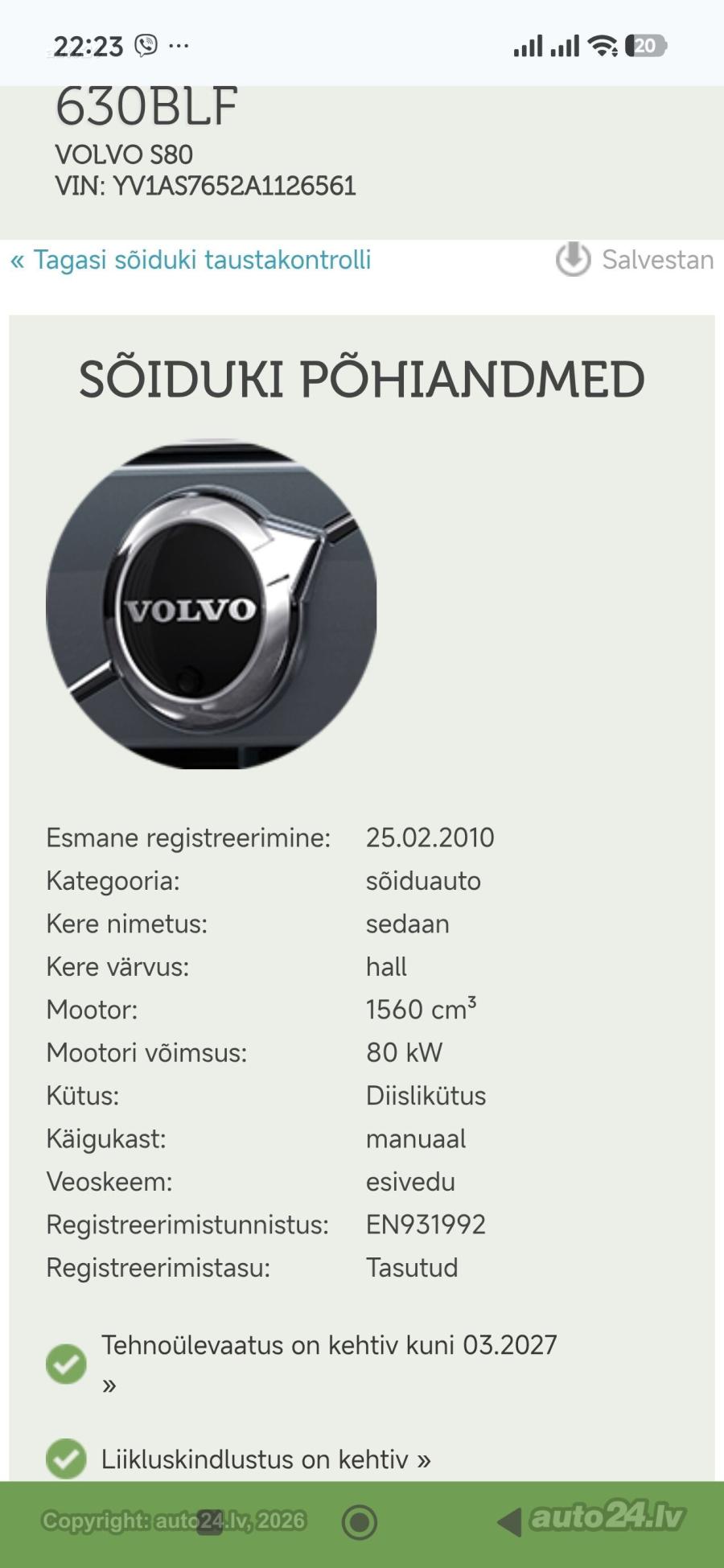 Pelēks Volvo S80 2010 Tartu, ar dzinēja tilpumu 1.60 L un nobraukumu 328 tūkst. km par 3999 €, foto 20 vietnē AUTOMOTO.COM.LV