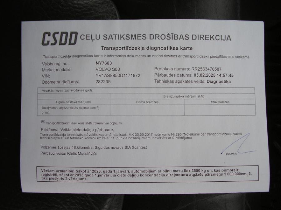 Grey Volvo S80 2013 in Riga, with an engine capacity of 2.00 L and mileage of 282 thousand km for 7350 €, photo 31 on AUTOMOTO.COM.LV