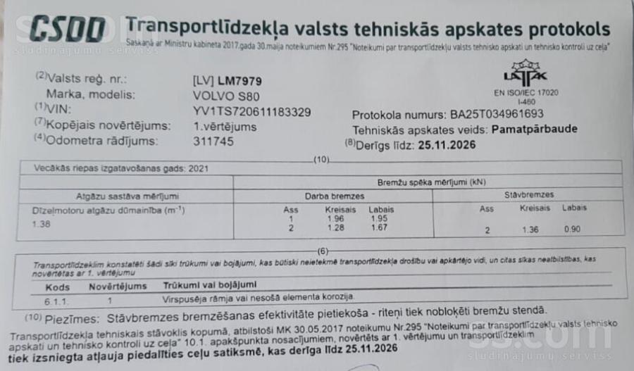 Красный Вольво С80 2001 в Балви, объемом двигателя 2.50 л и пробегом 312 тыс. км за 1500 €, фото 11 на AUTOMOTO.COM.LV