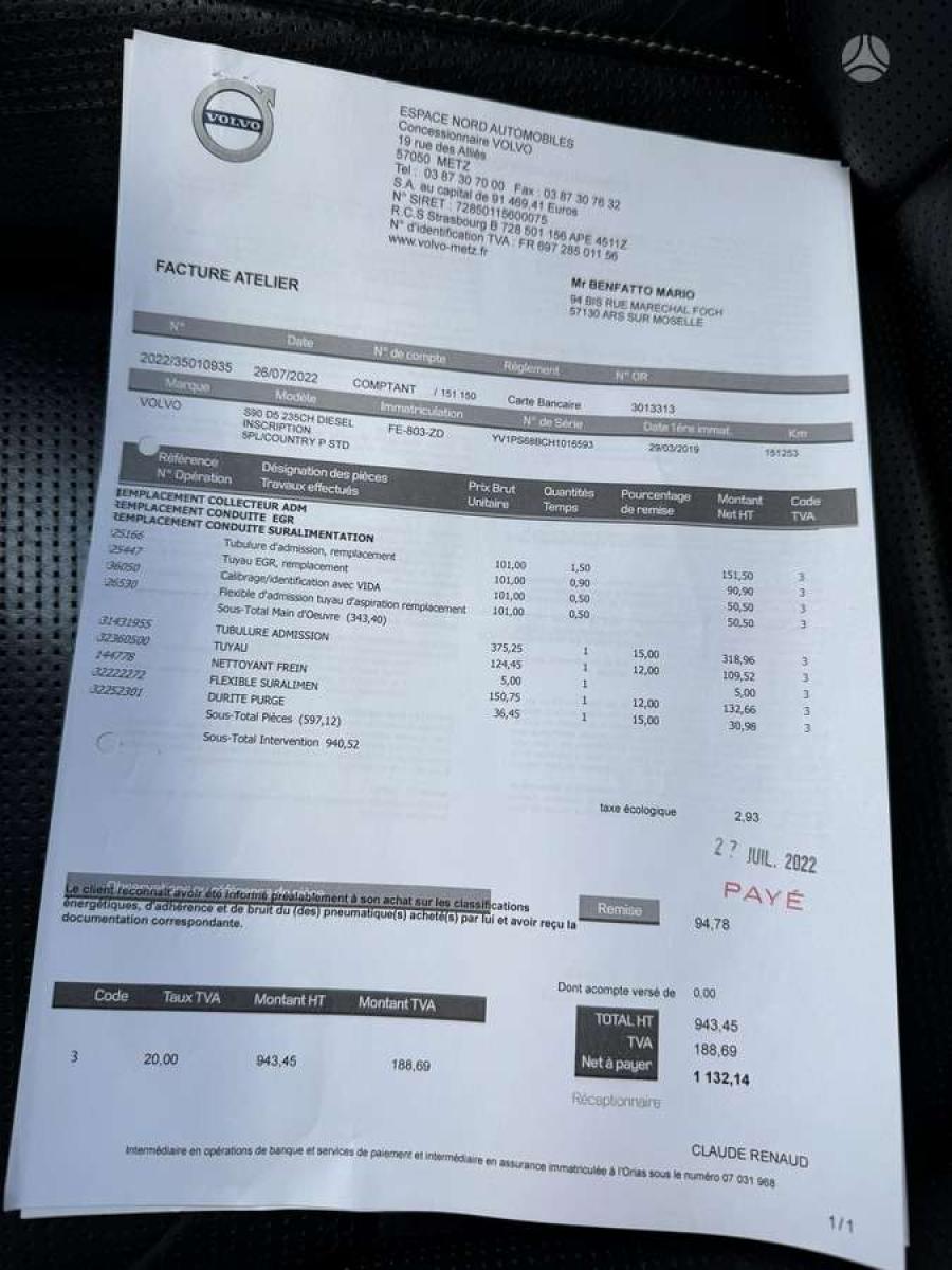 Grey Volvo S90 2019 in Utena, with an engine capacity of 1.97 L and mileage of 193 thousand km for 17990 €, photo 32 on AUTOMOTO.COM.LV