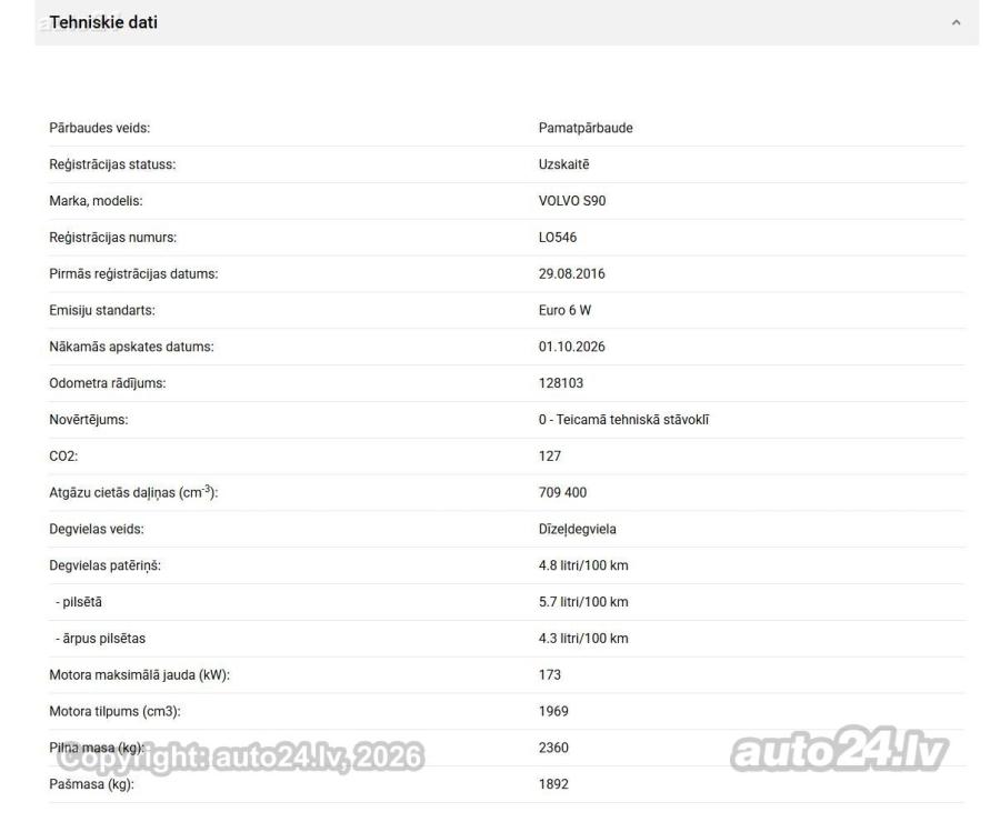 Volvo S90 2016 in Riga, with an engine capacity of 2.00 L and mileage of 132 thousand km for 18500 €, photo 28 on AUTOMOTO.COM.LV