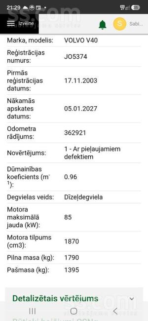Серый Вольво В40 2003 в Рига, объемом двигателя 1.90 л и пробегом 0 тыс. км за 750 €, фото 29 на AUTOMOTO.COM.LV