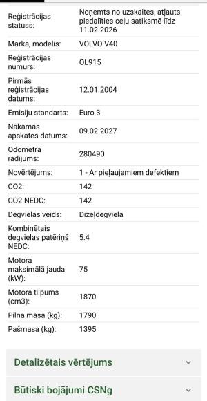 Pelēks Volvo V40 2004 Rīga, ar dzinēja tilpumu 1.90 L un nobraukumu 280 tūkst. km par 2400 €, foto 20 vietnē AUTOMOTO.COM.LV