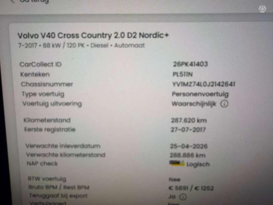 White Volvo V40 2017 in Vilnius, with an engine capacity of 1.97 L and mileage of 290 thousand km for 9950 €, photo 46 on AUTOMOTO.COM.LV