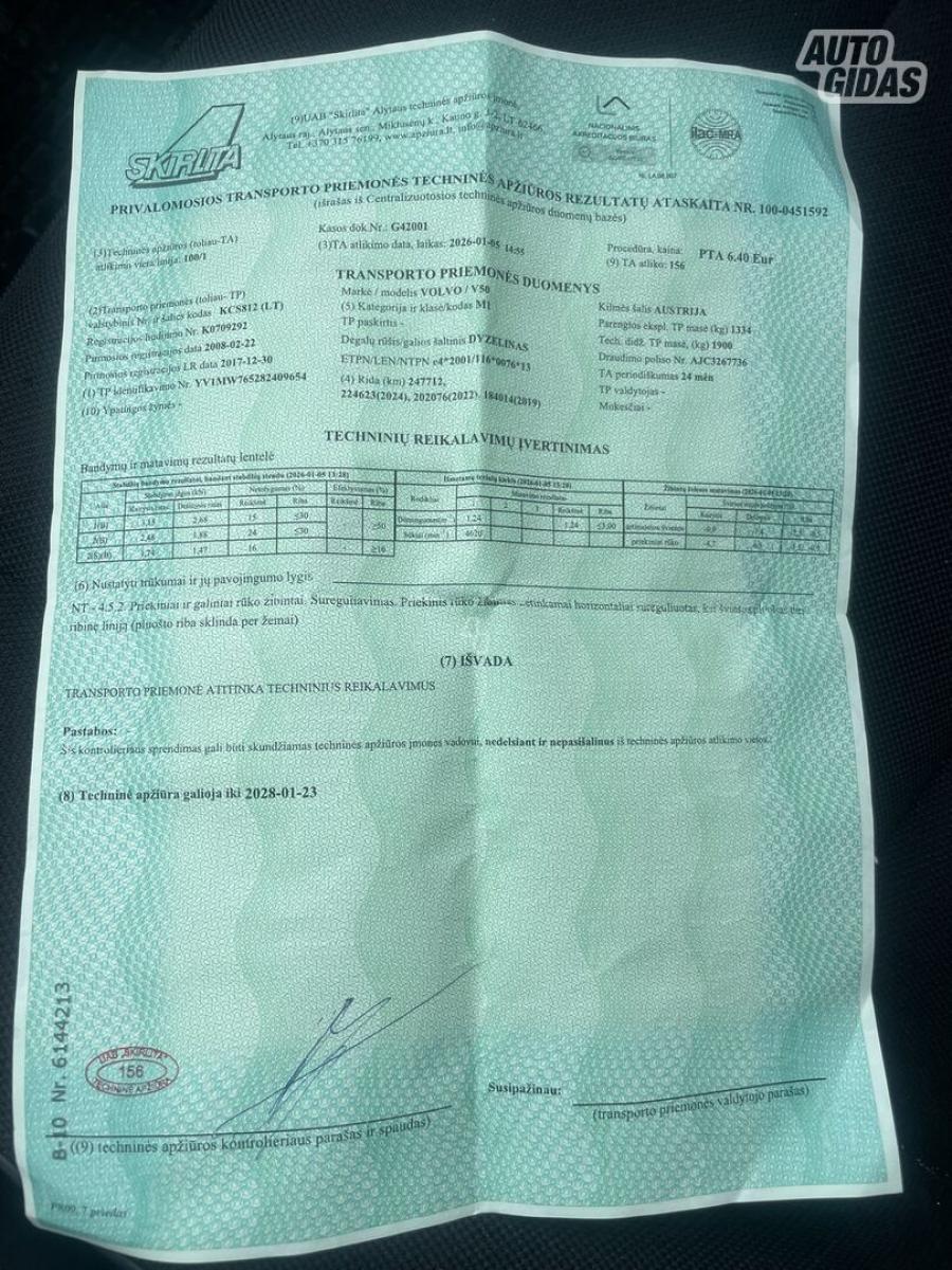 Черный Вольво В50 2008 в Клайпеда, объемом двигателя 1.60 л и пробегом 228 тыс. км за 1300 €, фото 11 на AUTOMOTO.COM.LV