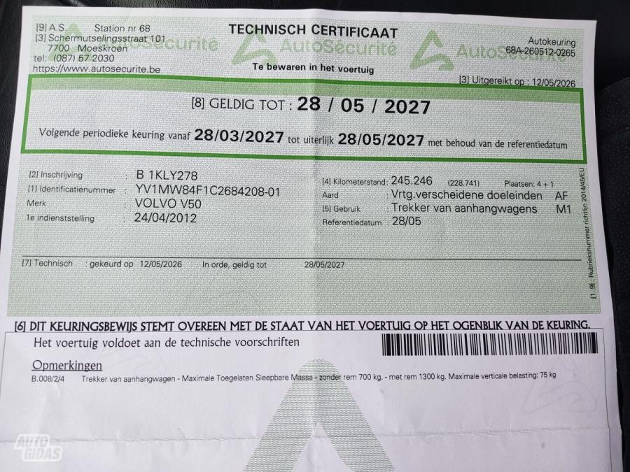 Black Volvo V50 2012 in Vilnius, with an engine capacity of 1.60 L and mileage of 246 thousand km for 3300 €, photo 15 on AUTOMOTO.COM.LV