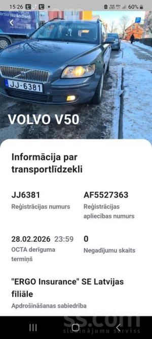 Grey Volvo V50 2005 in Valmiera, with an engine capacity of 2.00 L and mileage of 261 thousand km for 1535 €, photo 11 on AUTOMOTO.COM.LV