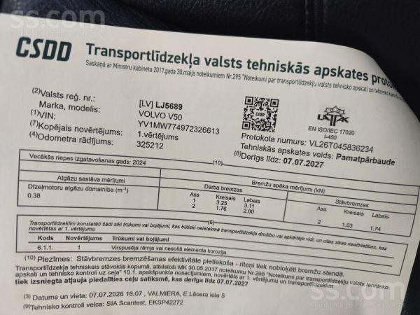 Grey Volvo V50 2007 in Cesis, with an engine capacity of 2.40 L and mileage of 325 thousand km for 2500 €, photo 7 on AUTOMOTO.COM.LV