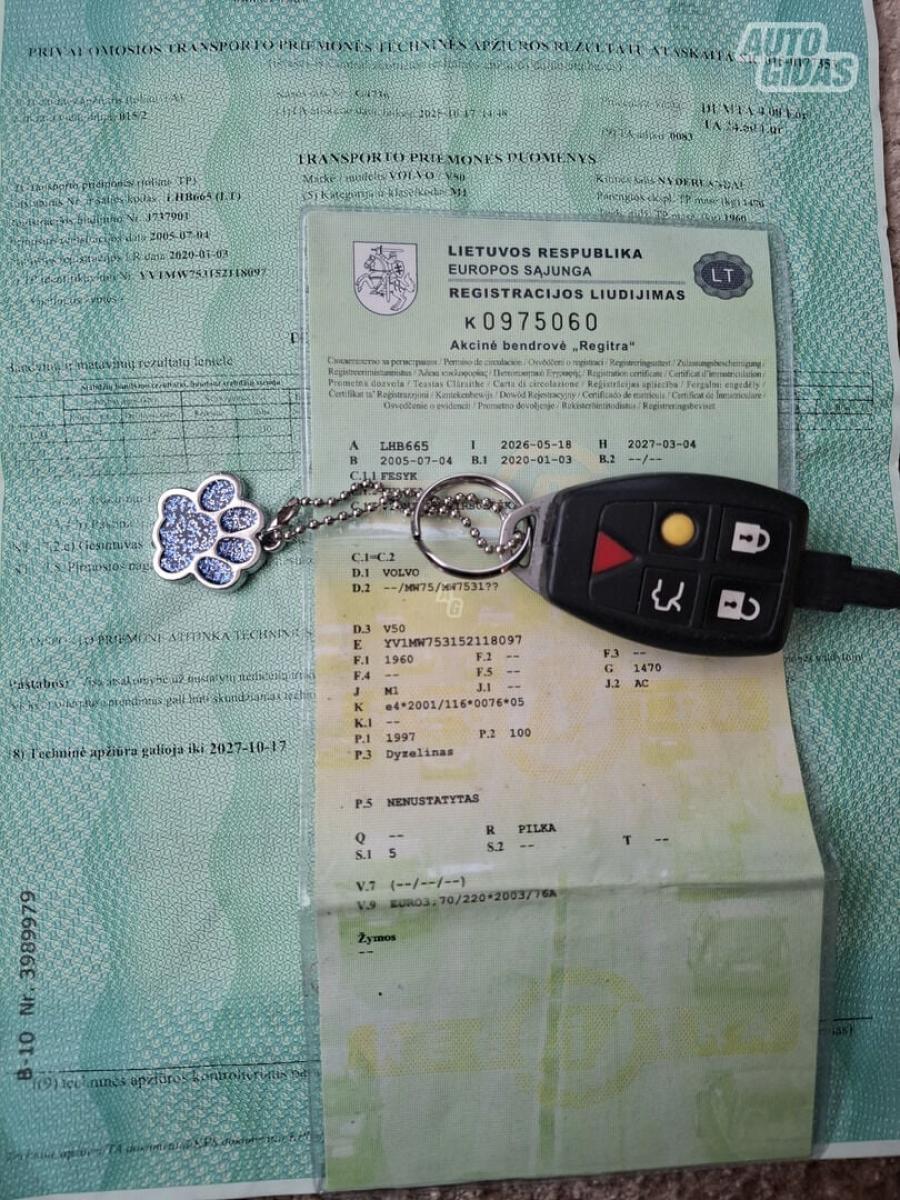 Вольво В50 2005 в Электренай, объемом двигателя 2.00 л и пробегом 491 тыс. км за 1000 €, фото 3 на AUTOMOTO.COM.LV