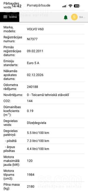 Черный Вольво B60 2011 в Рига, объемом двигателя 2.00 л и пробегом 243 тыс. км за 4400 €, фото 18 на AUTOMOTO.COM.LV