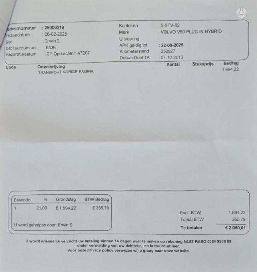 Grey Volvo V60 2013 in Vilnius, with an engine capacity of 2.40 L and mileage of 286 thousand km for 6999 €, photo 28 on AUTOMOTO.COM.LV