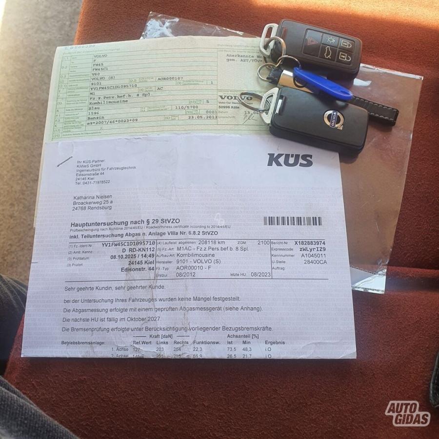 Volvo V60 2012 in Klaipeda, with an engine capacity of 1.60 L and mileage of 211 thousand km for 5350 €, photo 18 on AUTOMOTO.COM.LV