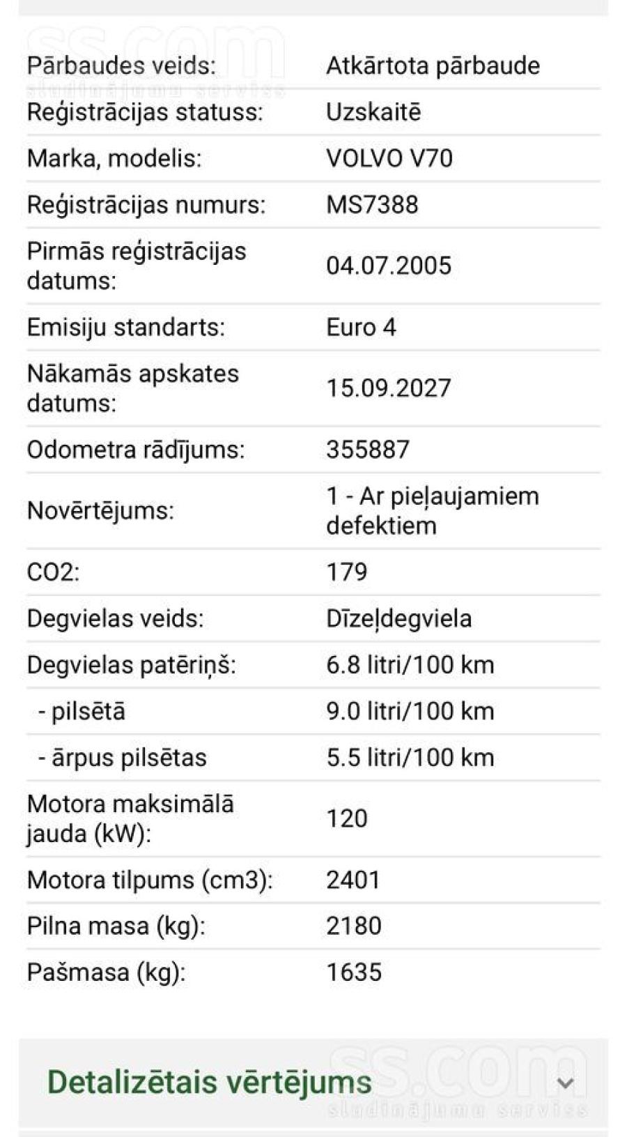 Черный Вольво В70 2005 в Лиепая, объемом двигателя 2.40 л и пробегом 358 тыс. км за 1200 €, фото 17 на AUTOMOTO.COM.LV