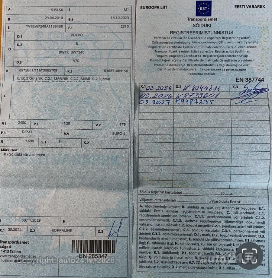 Черный Вольво В70 2010 в Таллин, объемом двигателя 2.40 л и пробегом 484 тыс. км за 4650 €, фото 11 на AUTOMOTO.COM.LV