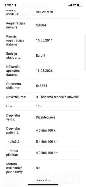 Черный Вольво В70 2011 в Рига, объемом двигателя 1.60 л и пробегом 549 тыс. км за 500 €, фото 4 на AUTOMOTO.COM.LV